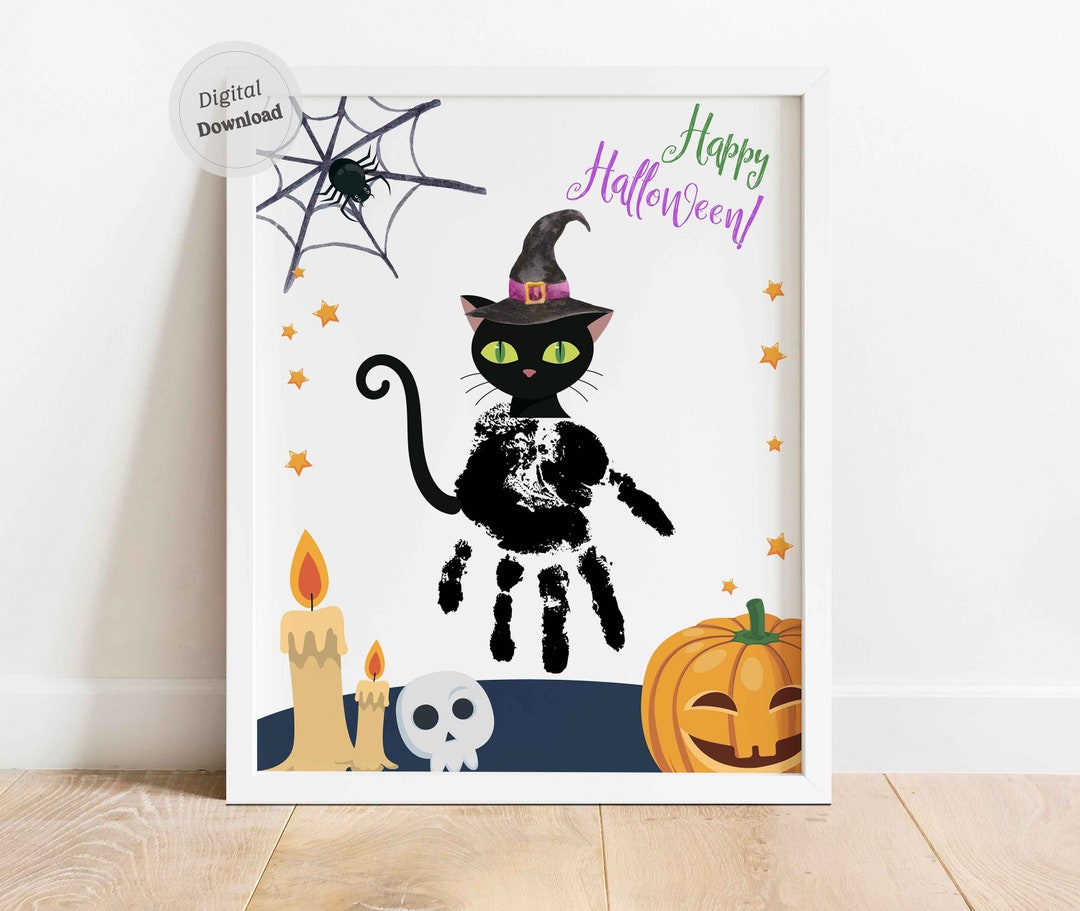 Halloween Craft Printable Black Cat Handprint Footprint Baby Toddler ...
