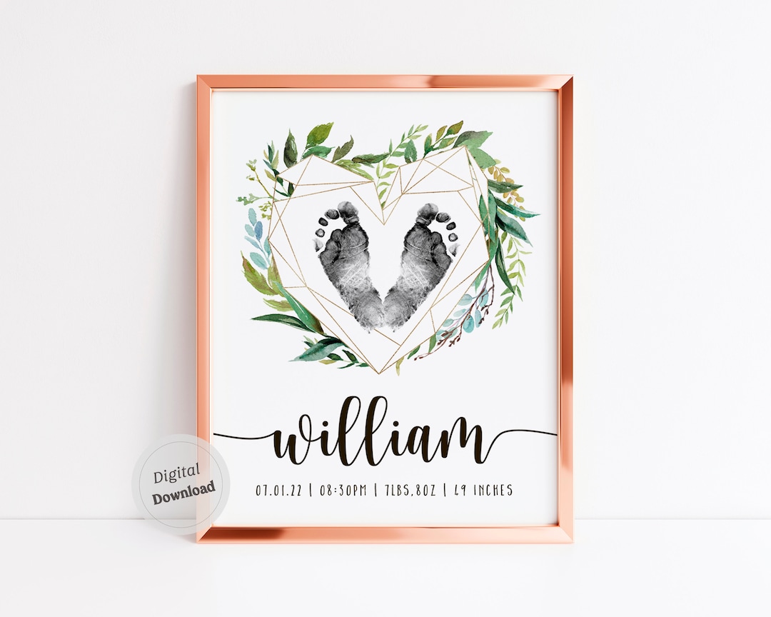 Baby Boy Birth Announcement Footprint Birth Stat Sign Personalized ...