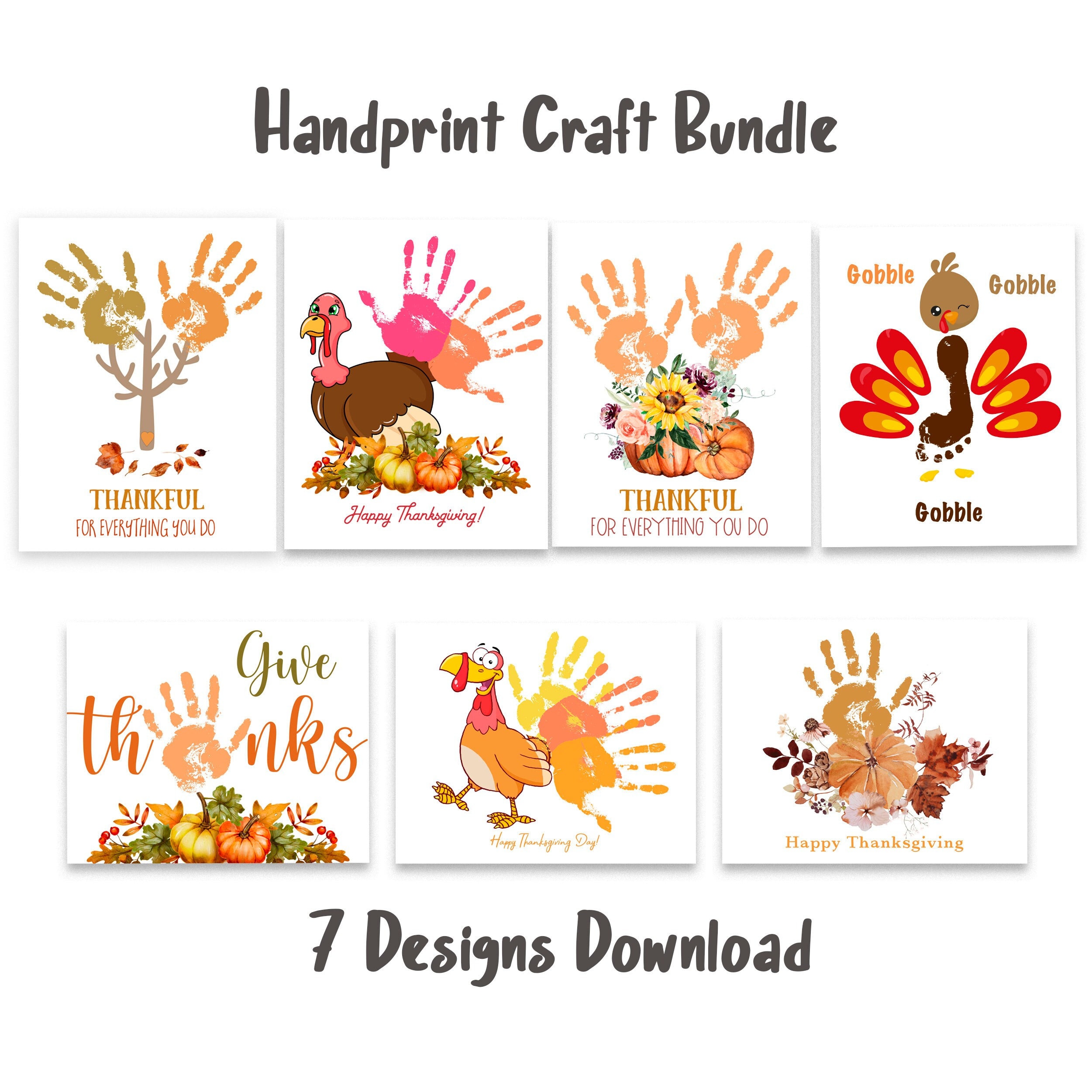 Thanksgiving Handprint Art Printable Crafts Bundle Footprint - Etsy