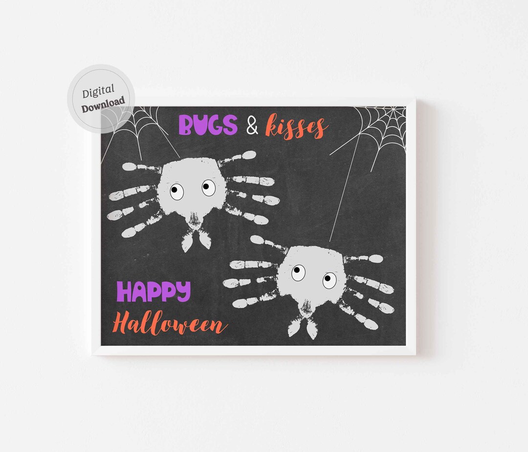 Spider Halloween Handprint Art Craft Bugs and Kisses Printable Template ...