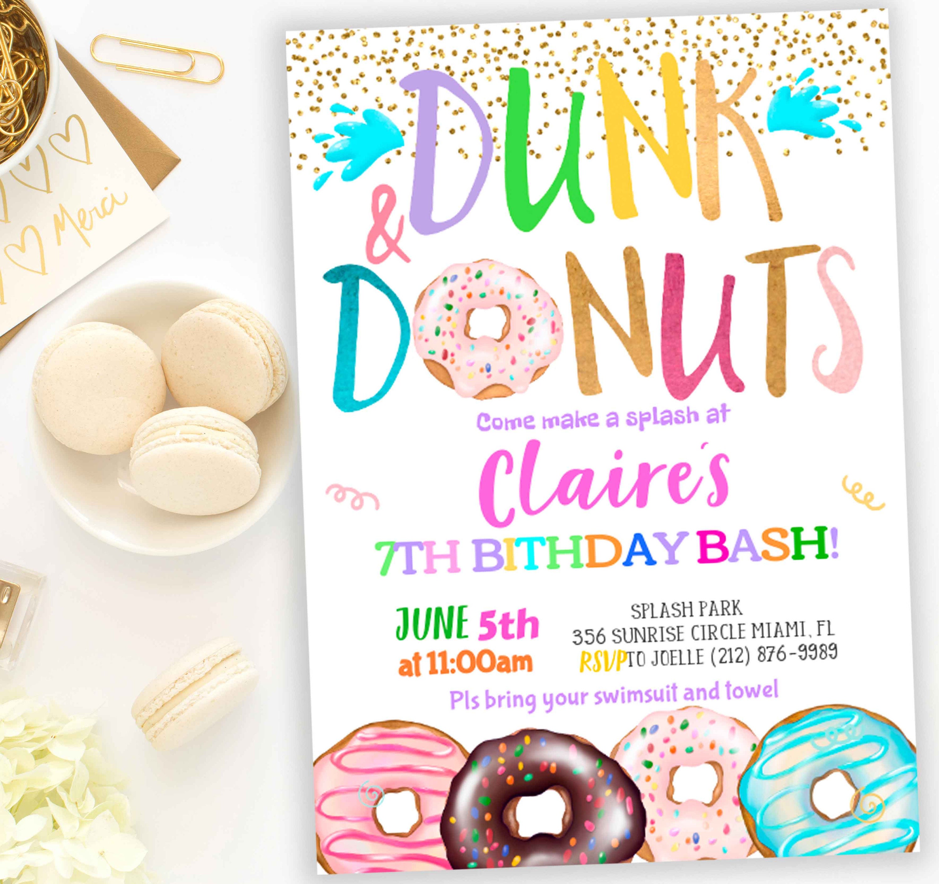 Dunk and Donuts Pool Party Chalkboard Invitation Download Boy | Etsy