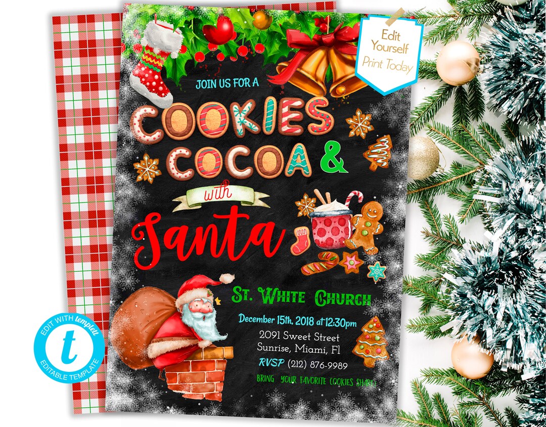 Cookies and Cocoa With Santa Poster Holiday School Church Flyer ...