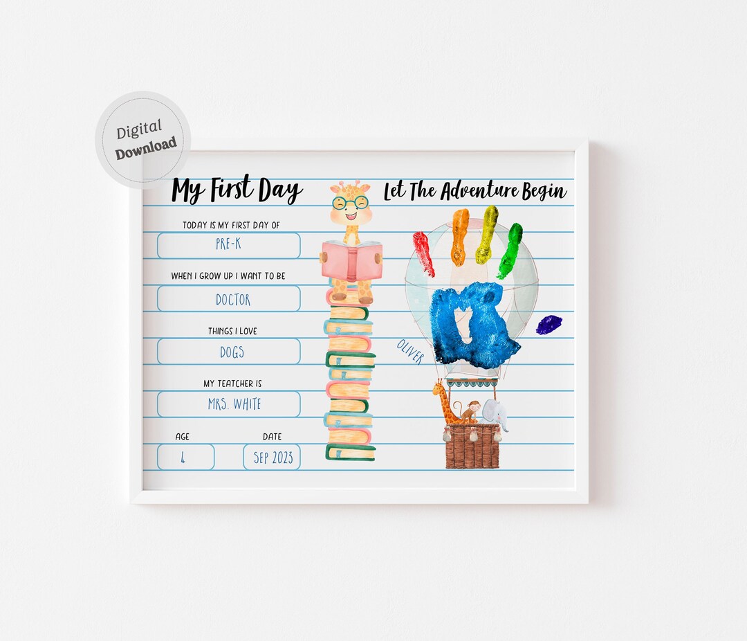 My 1st First Day of School Handprint Art Kindergarten Pre-k Daycare ...