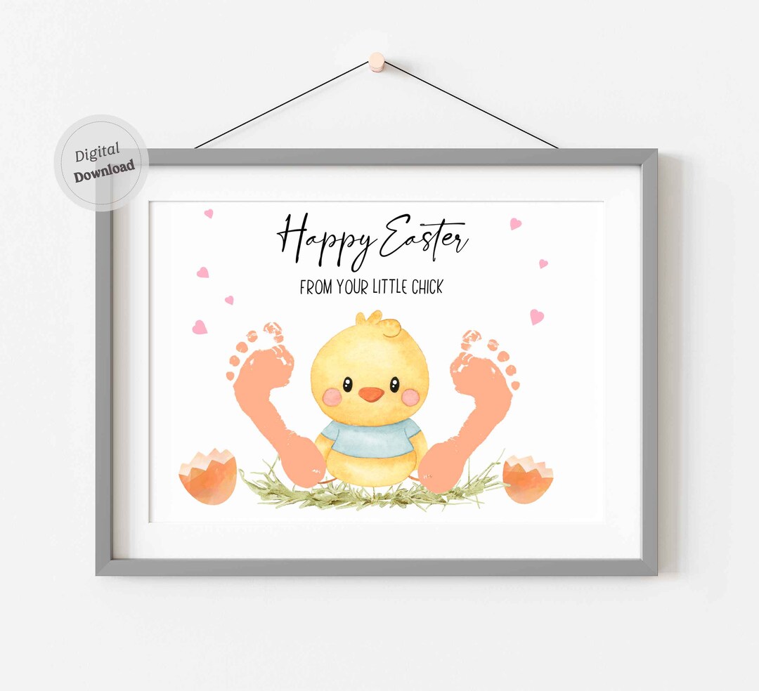 Chick Feet Footprint Art Easter Handprint Printable Art Template for ...