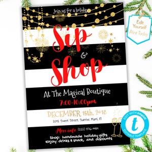 Sip and Shop Holiday Invite Christmas Boutique Invite Download Modern ...