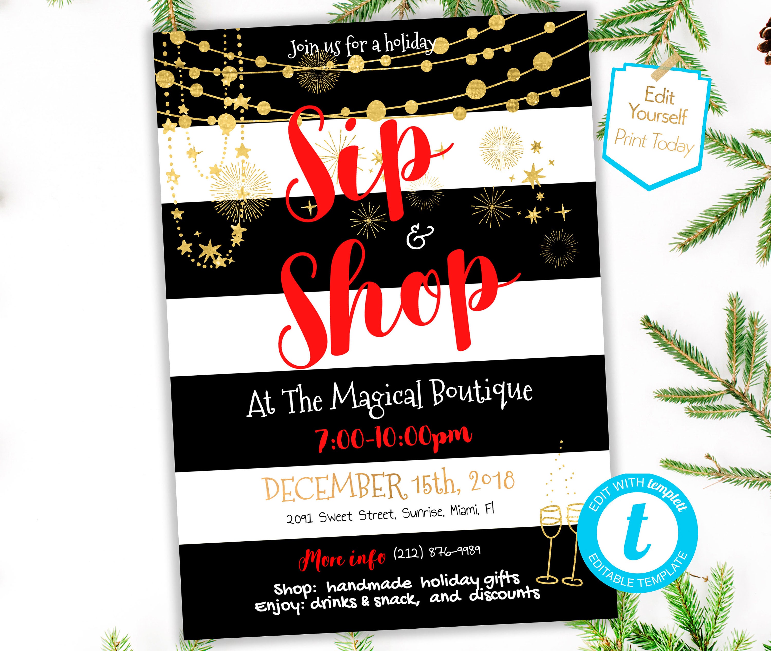 Sip and Shop Holiday invite Christmas Boutique Invite download | Etsy