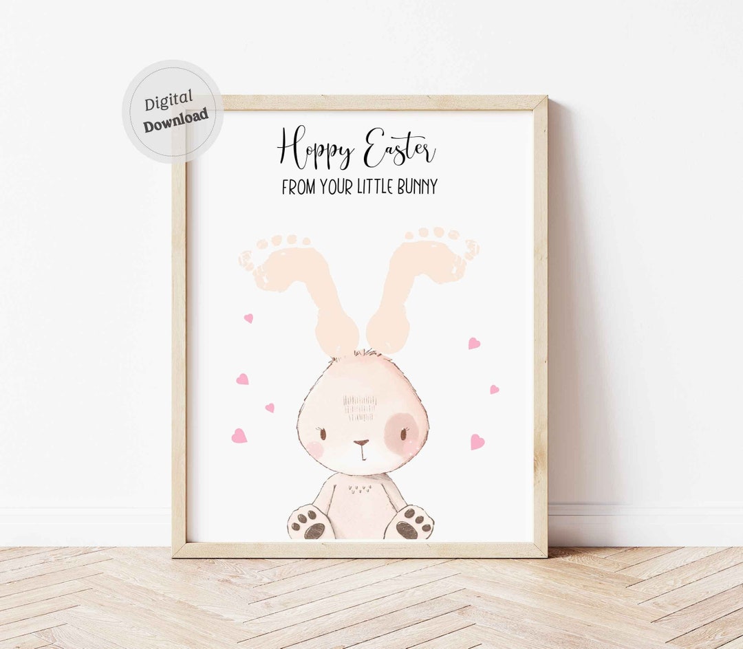 Hoppy Easter Bunny Ears Footprint Printable Spring Flowers Handprint ...