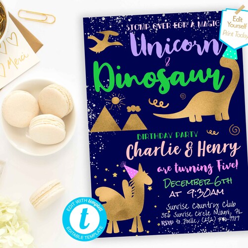 Unicorn and Dinosaur Birthday Party Welcome Sign Unicorns and | Etsy