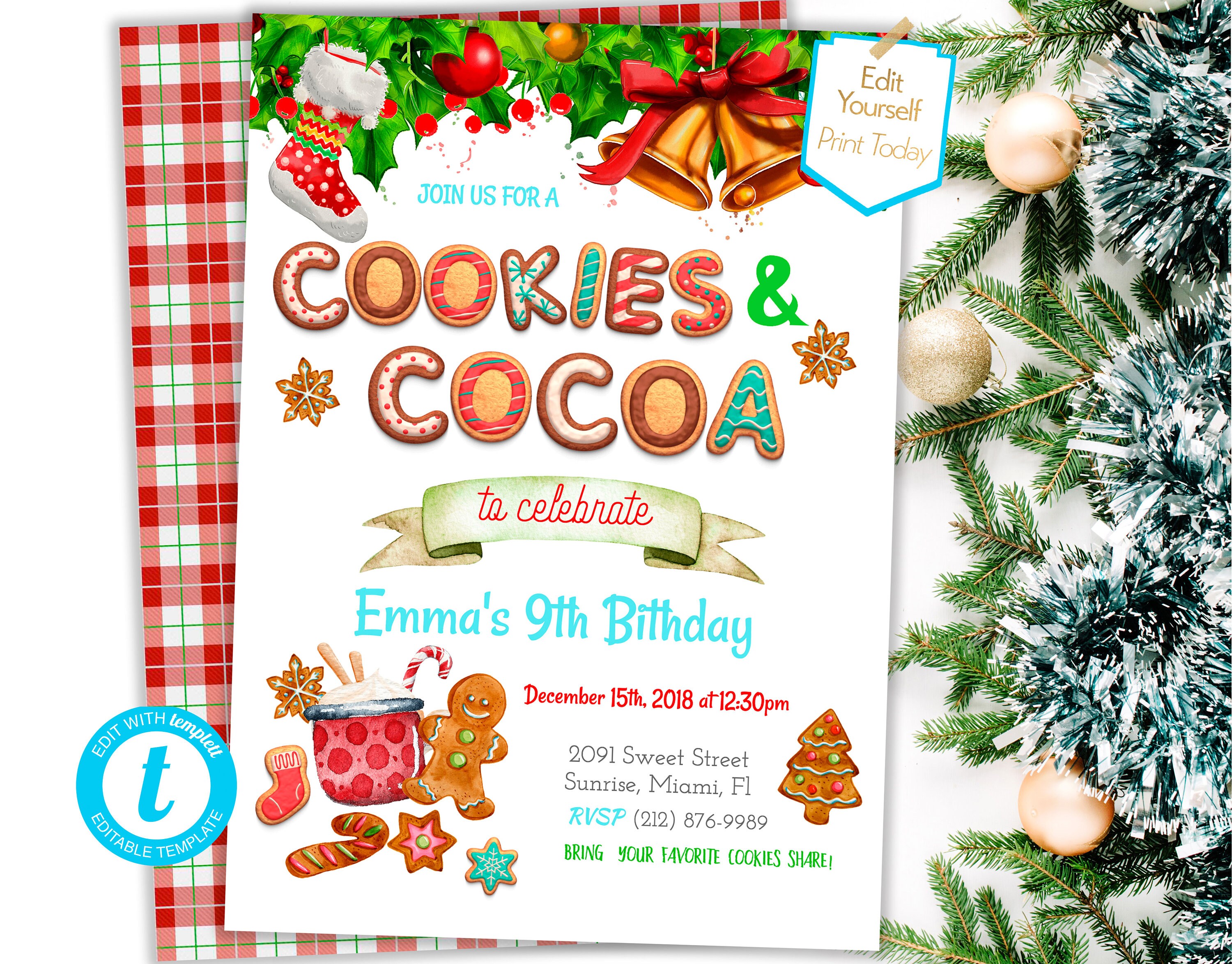 Birthday Cookies and Cocoa Invitation Winter Kid's Party | Etsy