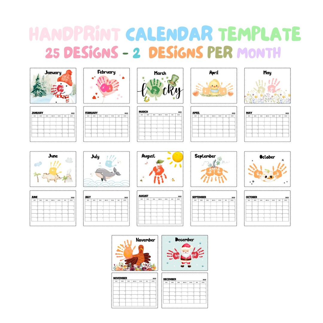 2025 Year Handprint Calendar, Handprint Art Craft Printable, Bundle ...