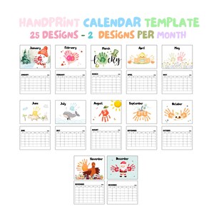 2025 Year Handprint Calendar, Handprint Art Craft Printable, Bundle ...