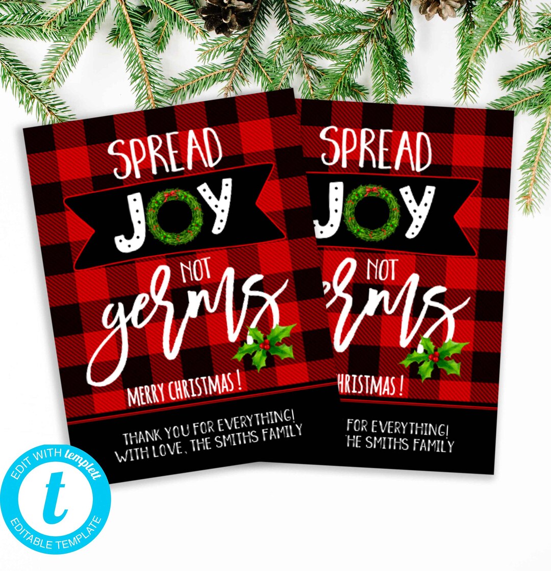 Spread Joy Not Germs Gift Tag Soap Sanitizer Gift Tags Christmas Gift ...