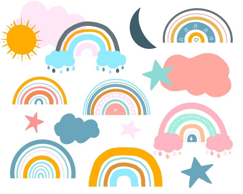 Neutral Rainbow Clipart Pastel Rainbow Bundle Modern Kids Clip | Etsy