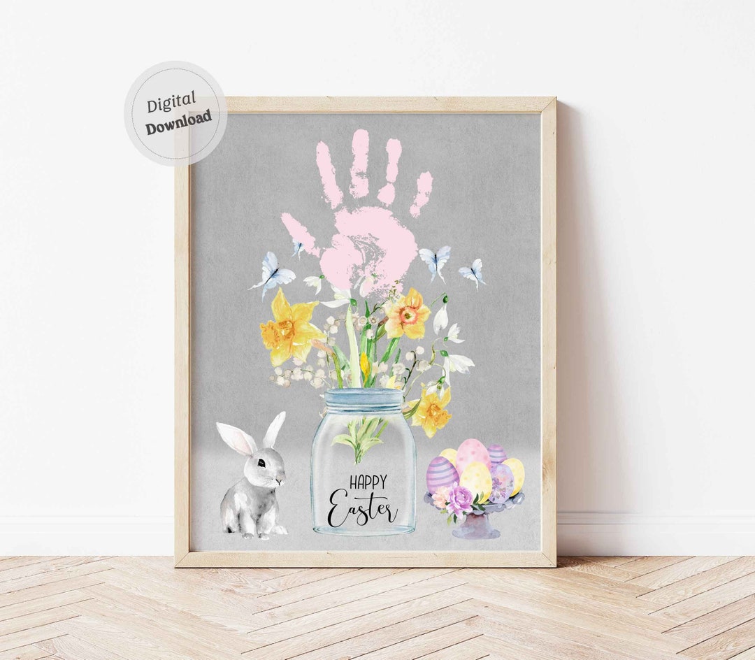 Easter Handprint Printable Art Spring Flowers Handprint Template for ...