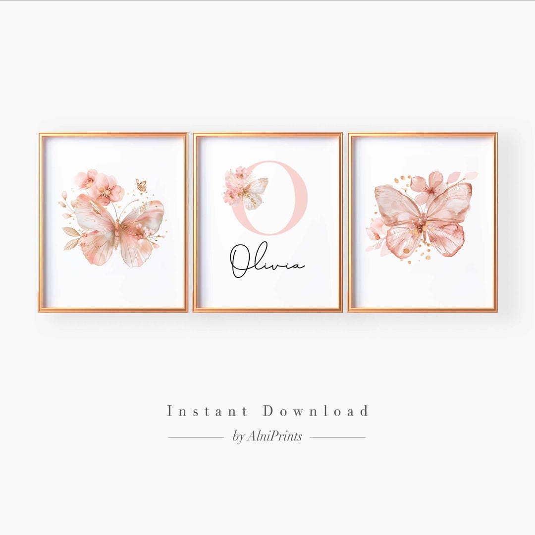 Custom Butterfly Prints, Baby Name Print, Set of 3, Floral Nursery Wall ...