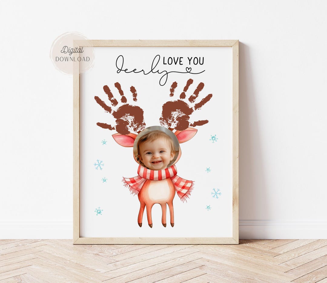 Christmas Reindeer Handprint Art Crafts With Photo, Christmas Hand Art ...