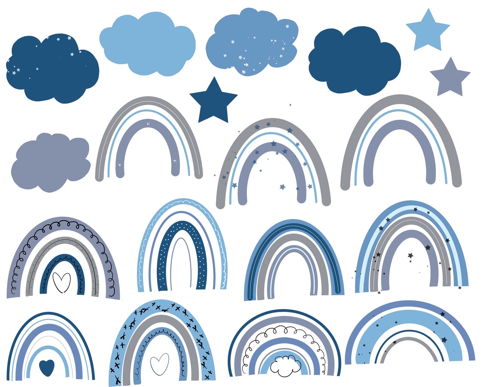 Blue Pastel Rainbow Clipart Modern Rainbow Digital Set Neutral | Etsy