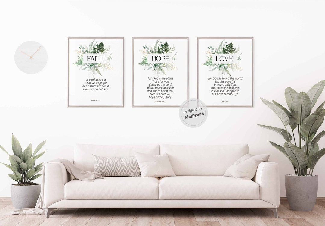 Scripture Gallery Wall Art Set of 3 Faith Hope Love Christian - Etsy