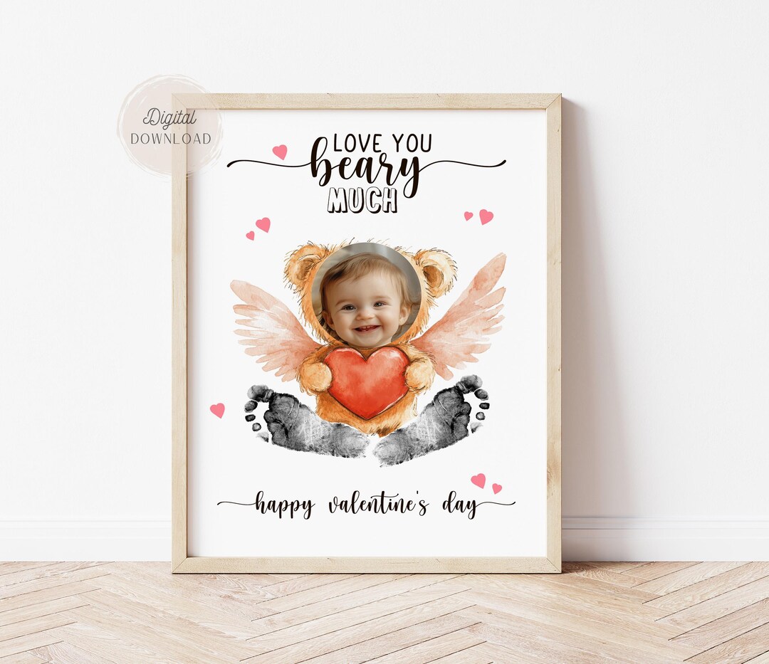Love You Beary Much Footprint With Photo, Valentine's Day Feet Art ...
