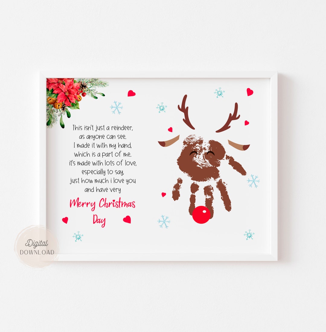 Handprint Reindeer Poem Art Printable Download Template Christmas Xmas ...
