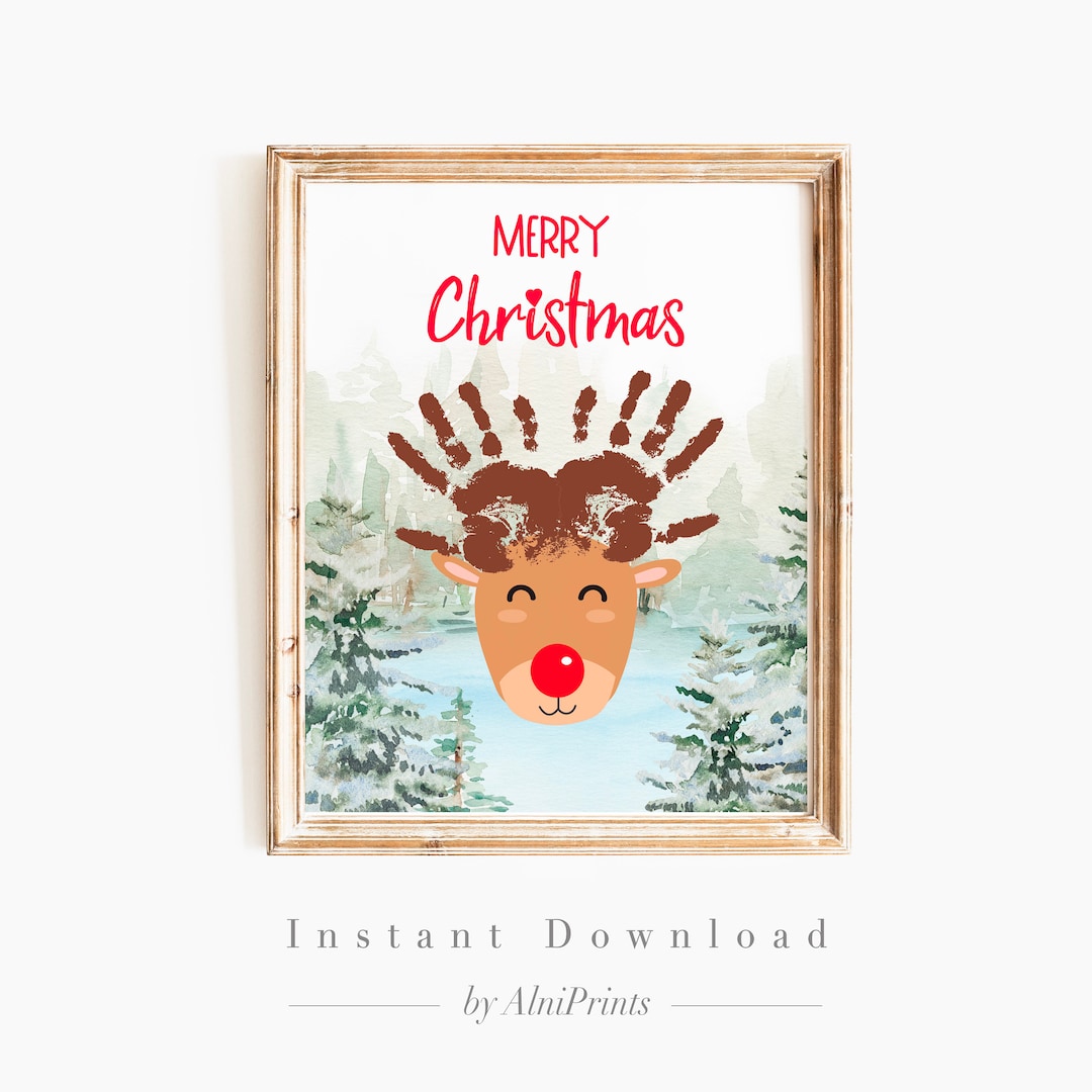 Handprint Reindeer, Christmas Handprint Card, Xmas Handprint, Reindeer ...