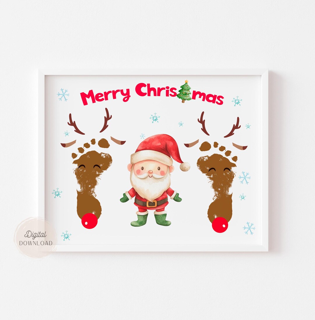 Christmas Santa and Reindeer Footprint Craft, Christmas Feet Print Art ...
