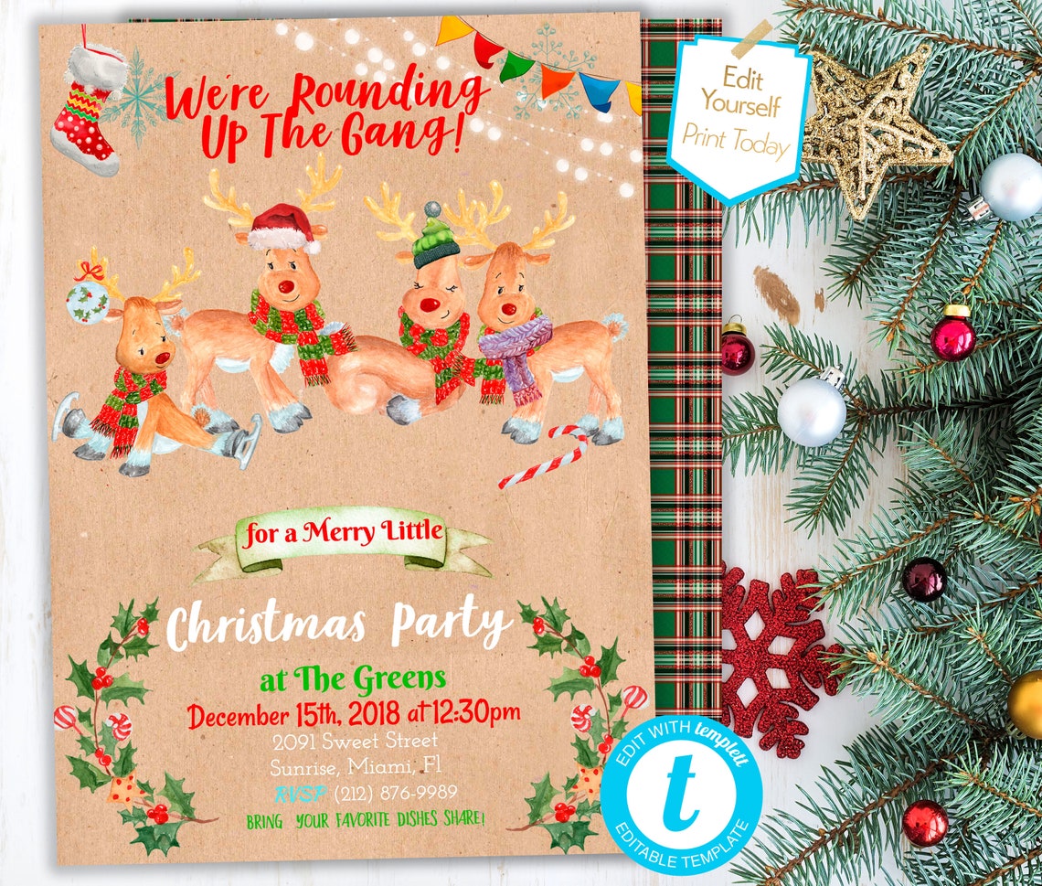 Download Reindeer Holiday Party Invitation Editable PDF Invite - Etsy