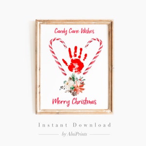 Candy Cane Wishes Handprint Art, Christmas Handprint Card, Christmas ...