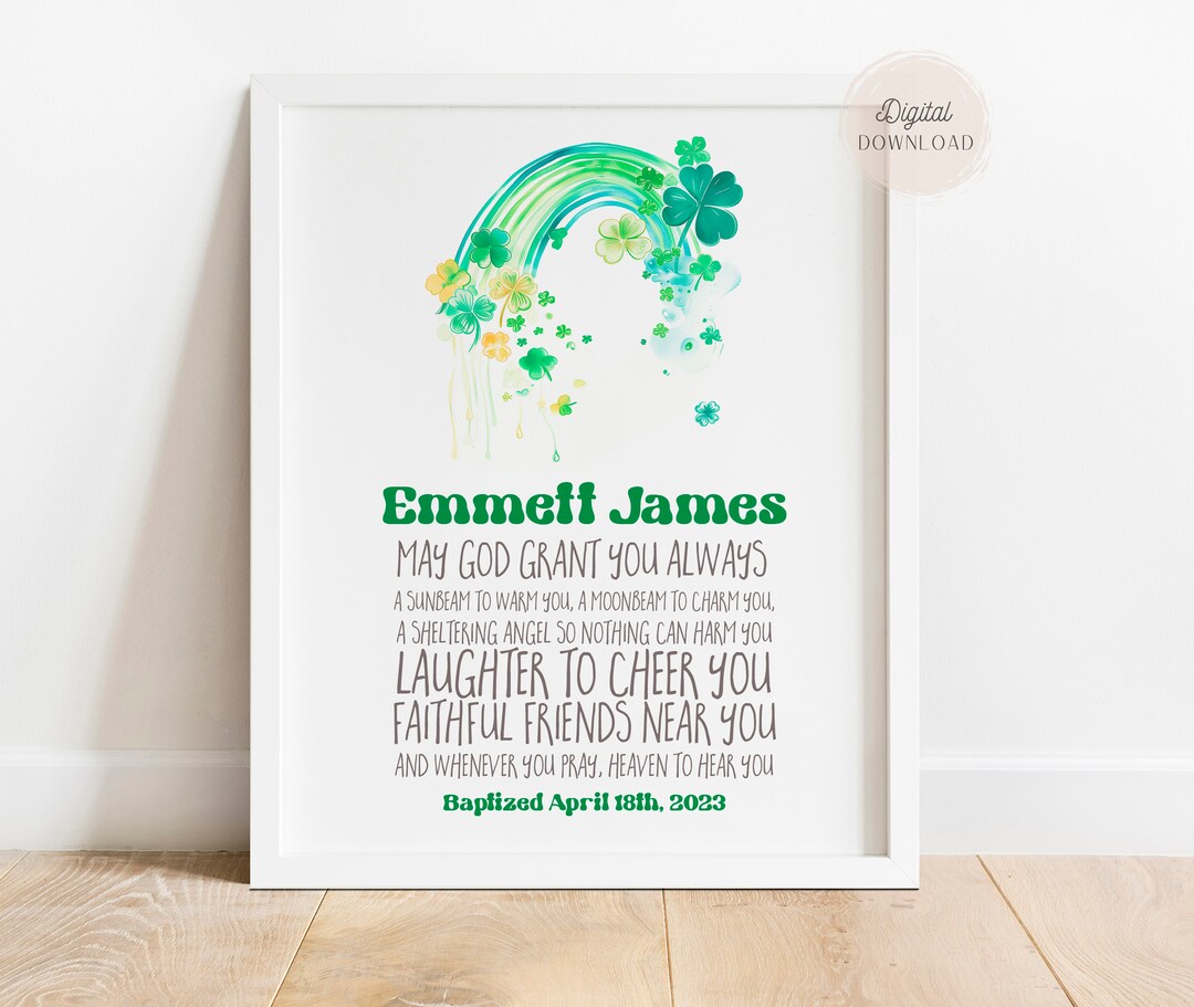 Irish Baptism Gift: Shamrock Clover Blessing, Rainbow Nursery Art ...