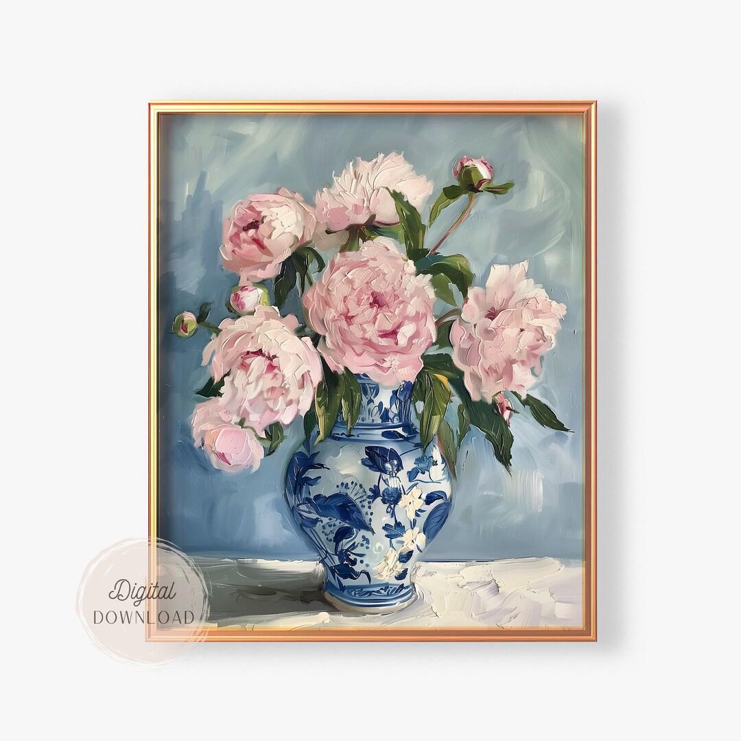 Peonies China Vases Wall Art, Grand Millennial Trendy Wall Art ...
