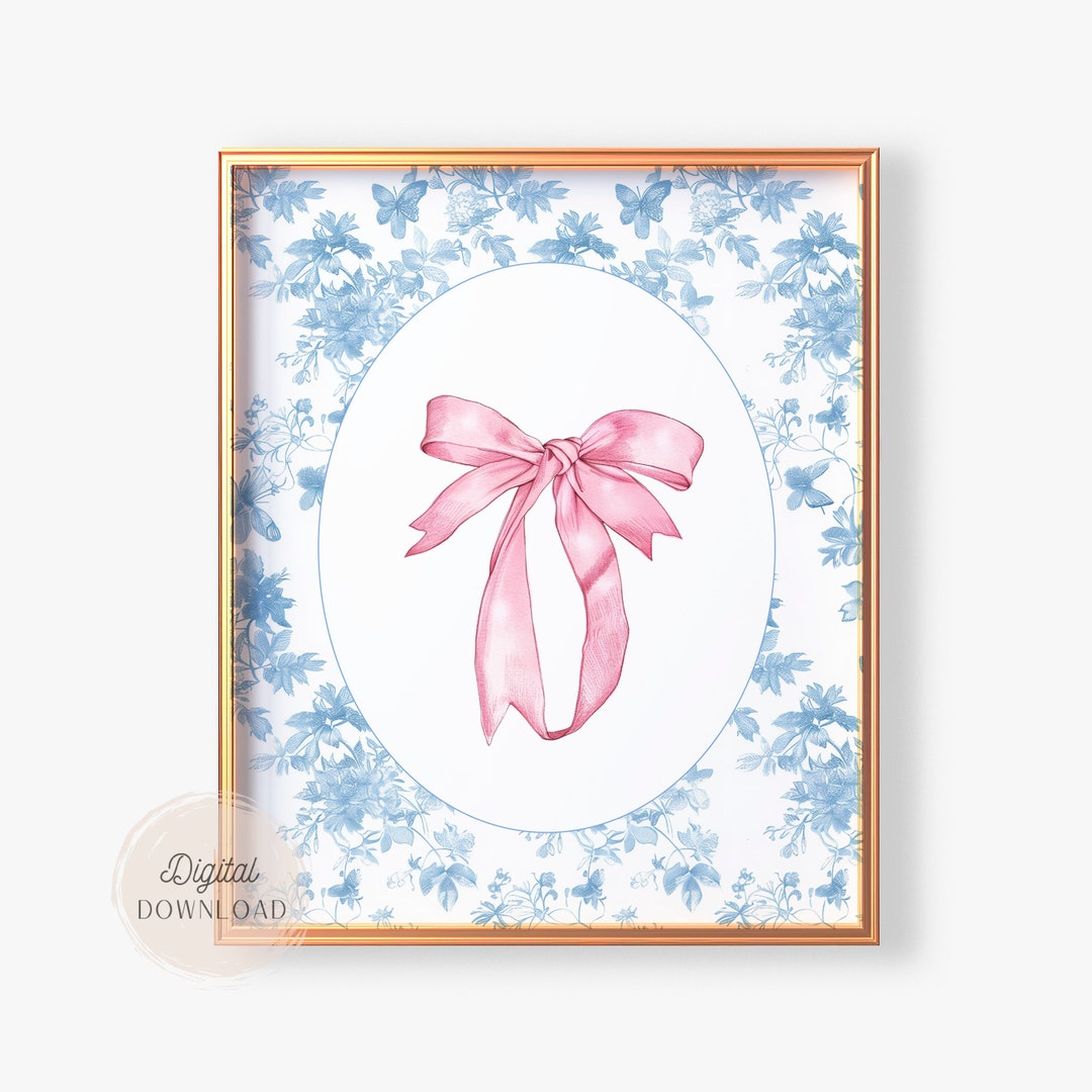 Pink Bow Printable Art, Retro Preppy Wall Art, Coquette Aesthetic Print ...
