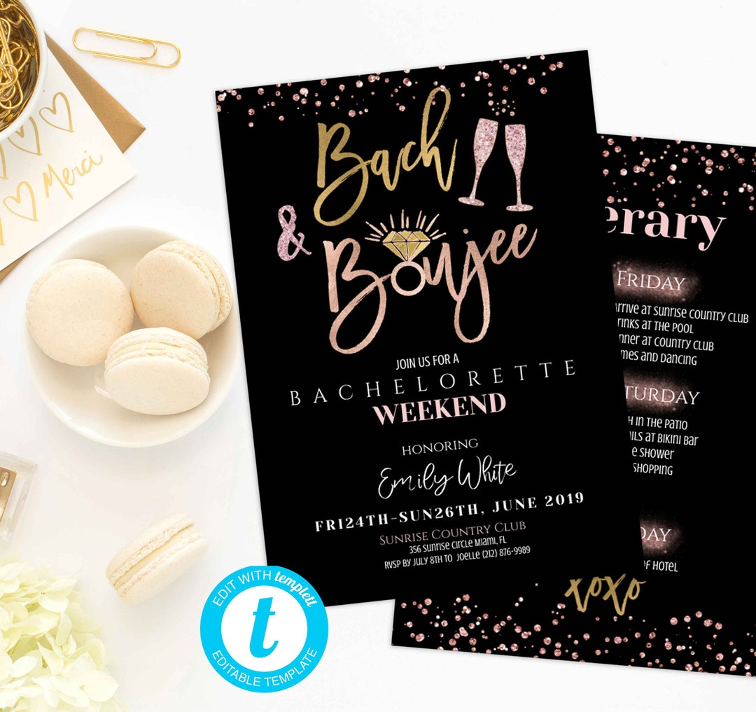 Bach and Boujee Bachelorette Invitation Template Bachelorette Itinerary ...
