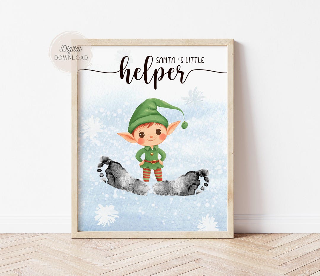 Christmas Elf Footprint Craft, Christmas Feet Print Art Card, Newborn ...
