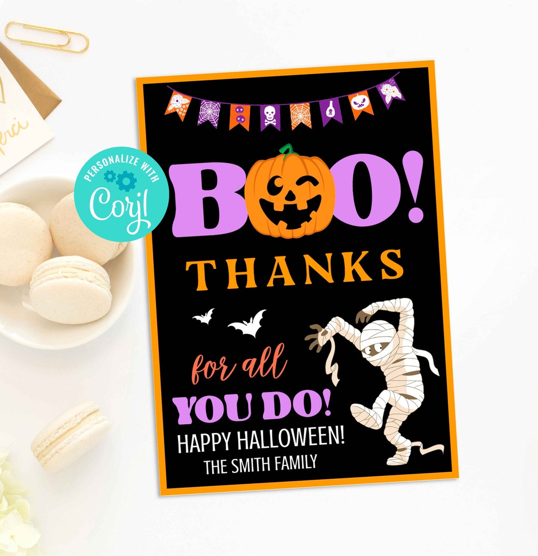 Printable Boo Thanks for All You Do Halloween Gift Tag DIY - Etsy