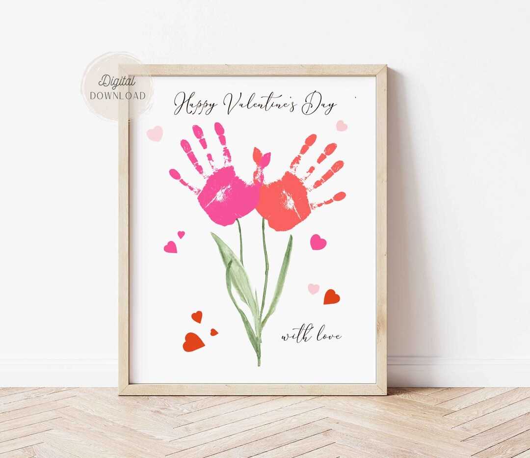 Handprint Valentine Craft - Happy Valentines Day Flowers Handprint 2 ...