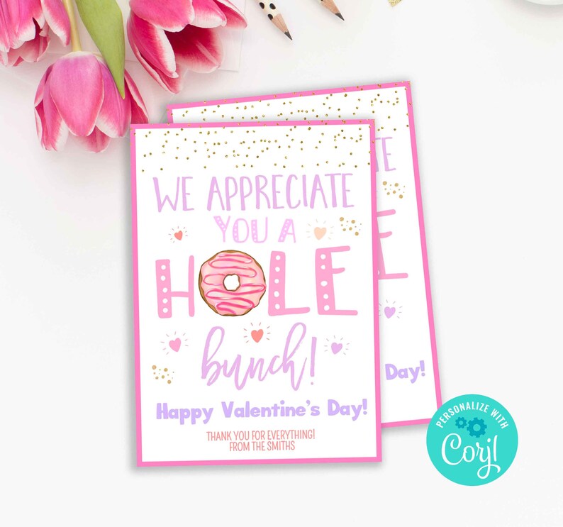Printable We Appreciate You a HOLE Bunch Gift Tag Valentine | Etsy