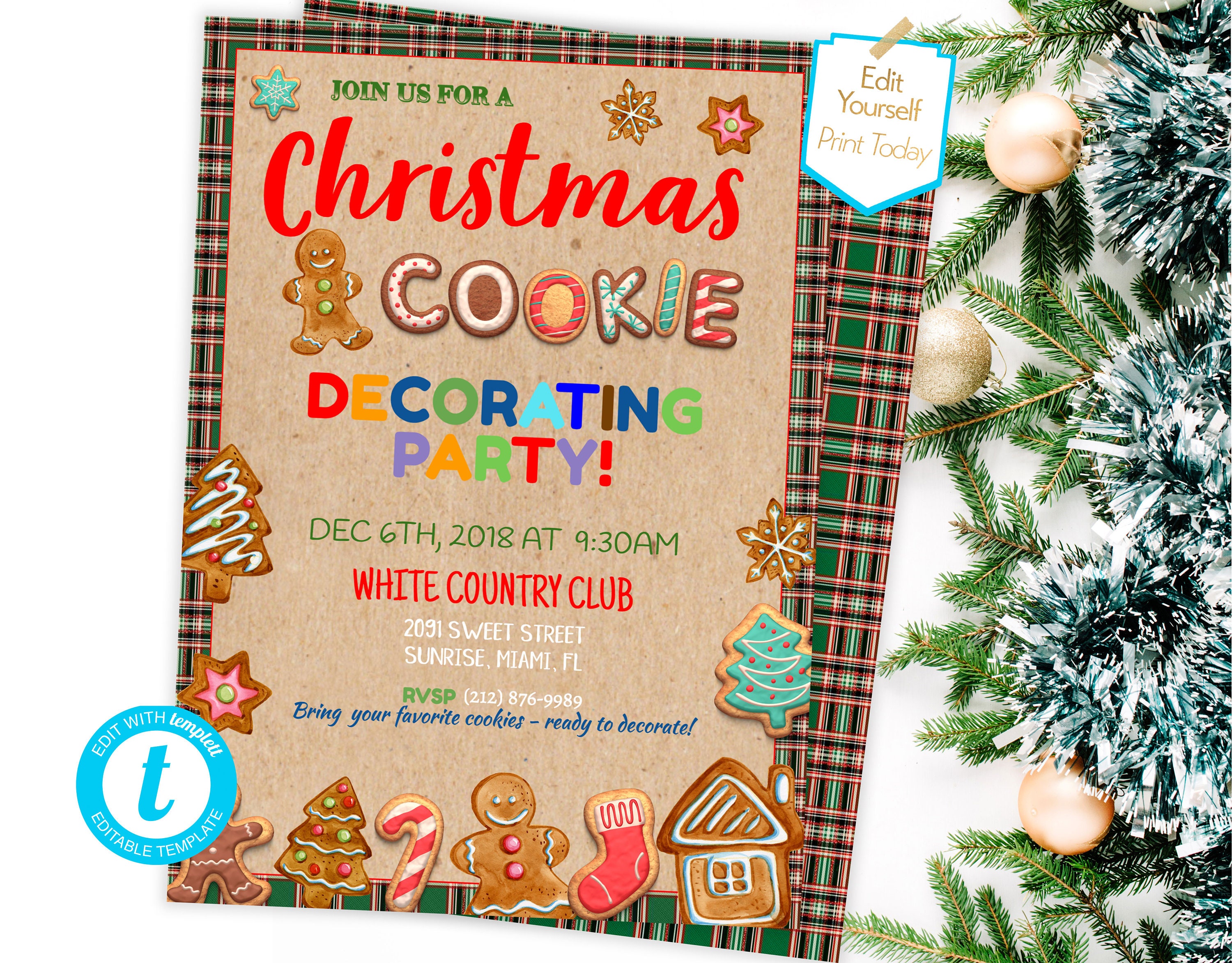 Cookie Decorating Party Editable Christmas Cookie Invitation - Etsy