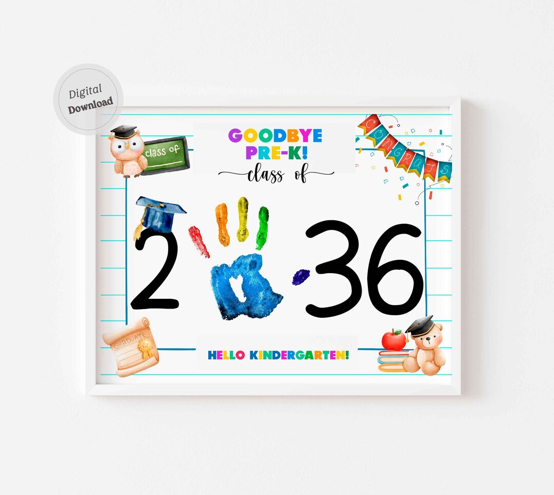 Goodbye Pre-k Hello Kindergarten Sign Handprint Art Preschool - Etsy