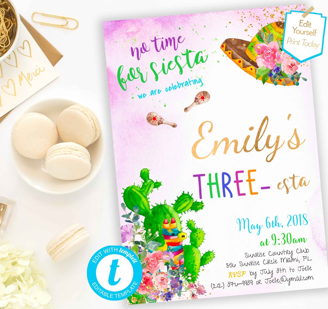 Three-esta Birthday Invitation 3rd Birthday Fiesta Invite No Time to ...
