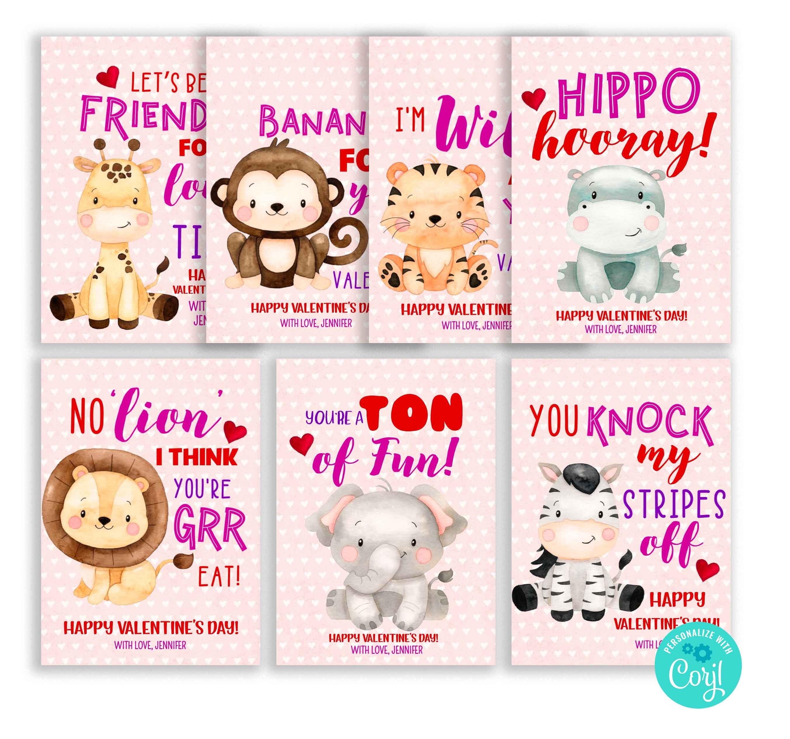 Safari valentine card for kids school Printable Template | Etsy