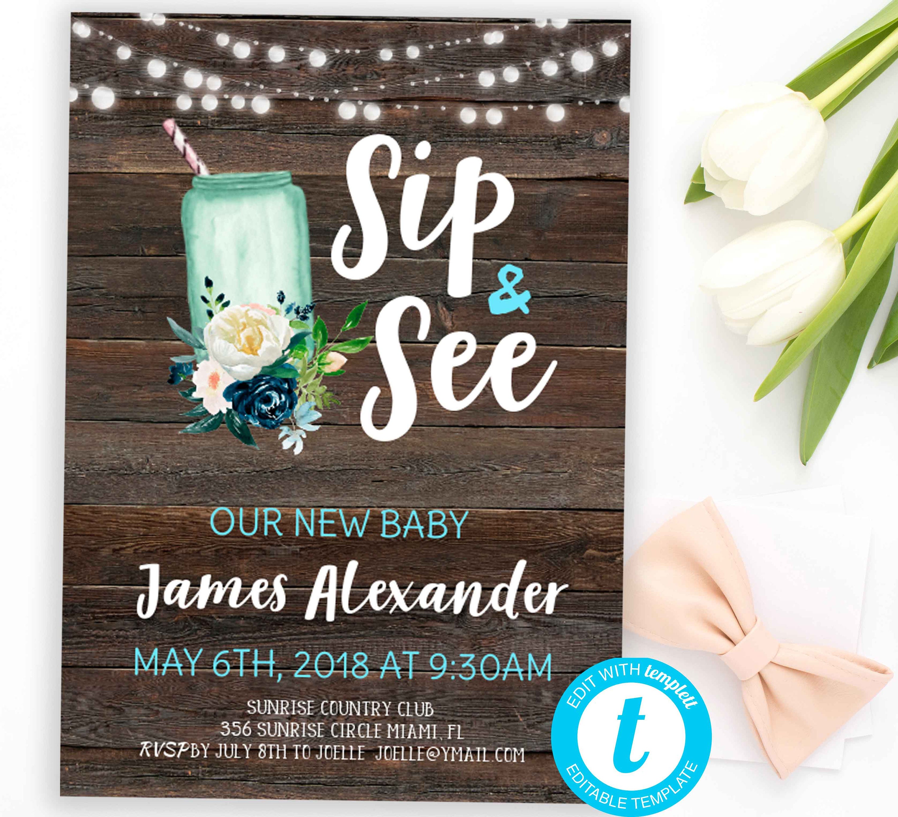 Sip and See Boy Invitation Templete Lemonade Meet and Greet - Etsy