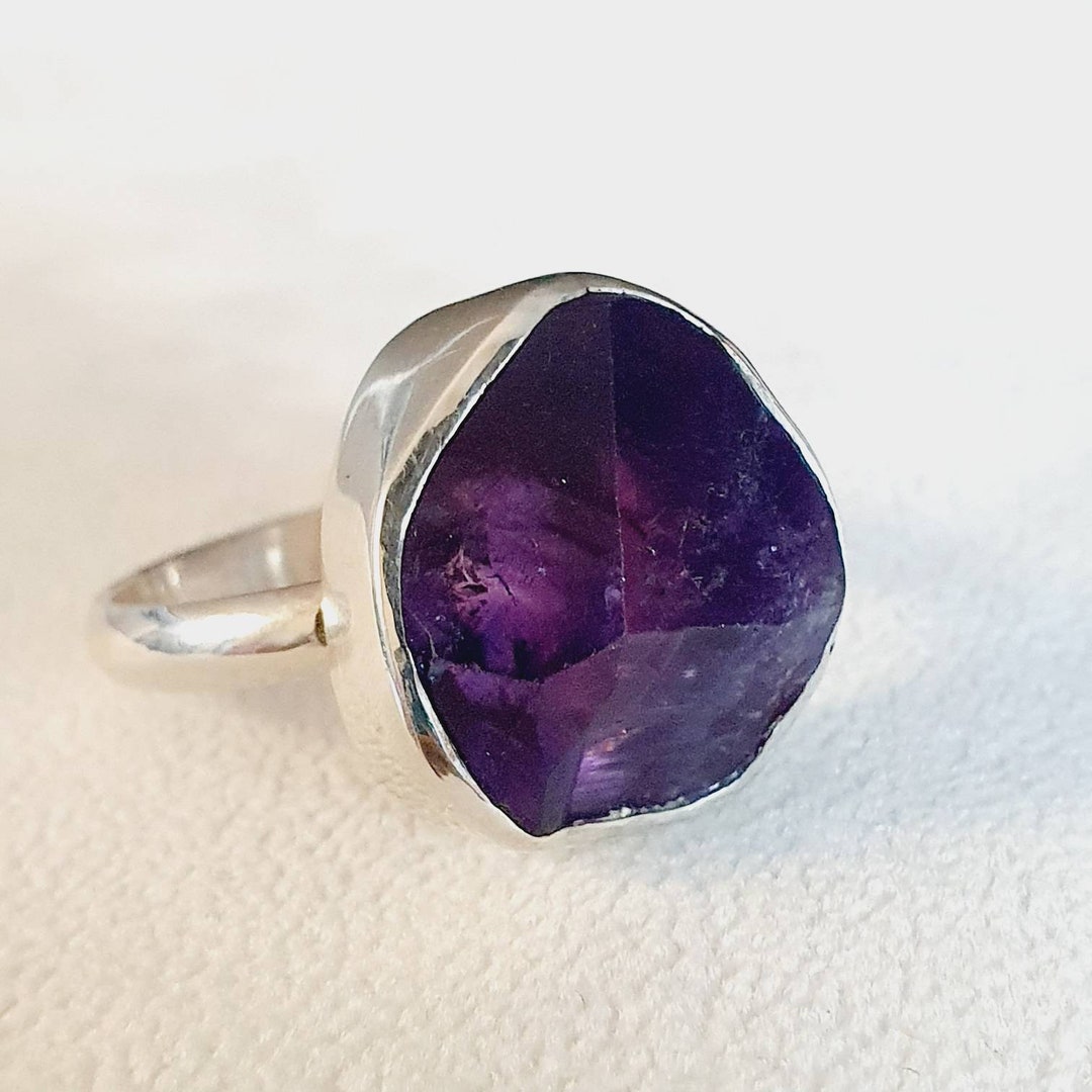 Raw Amethyst Rings 925 Silver,rough Gemstone Rings, Natural Amethyst ...