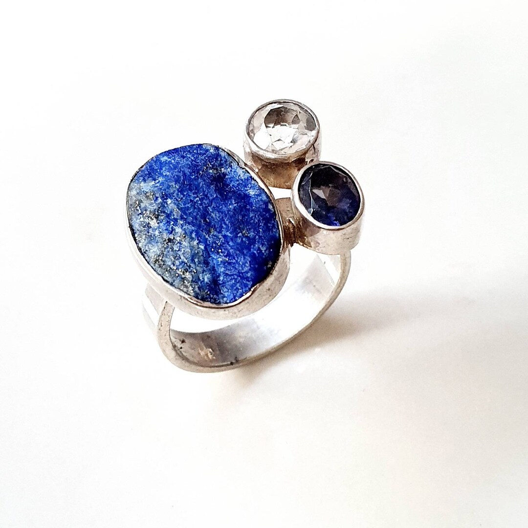 Raw Lapis Lazuli Ring 925 Silver,multi Stone Lapis Lazuli Ring,natural Lapis Rings,raw Lapis ...