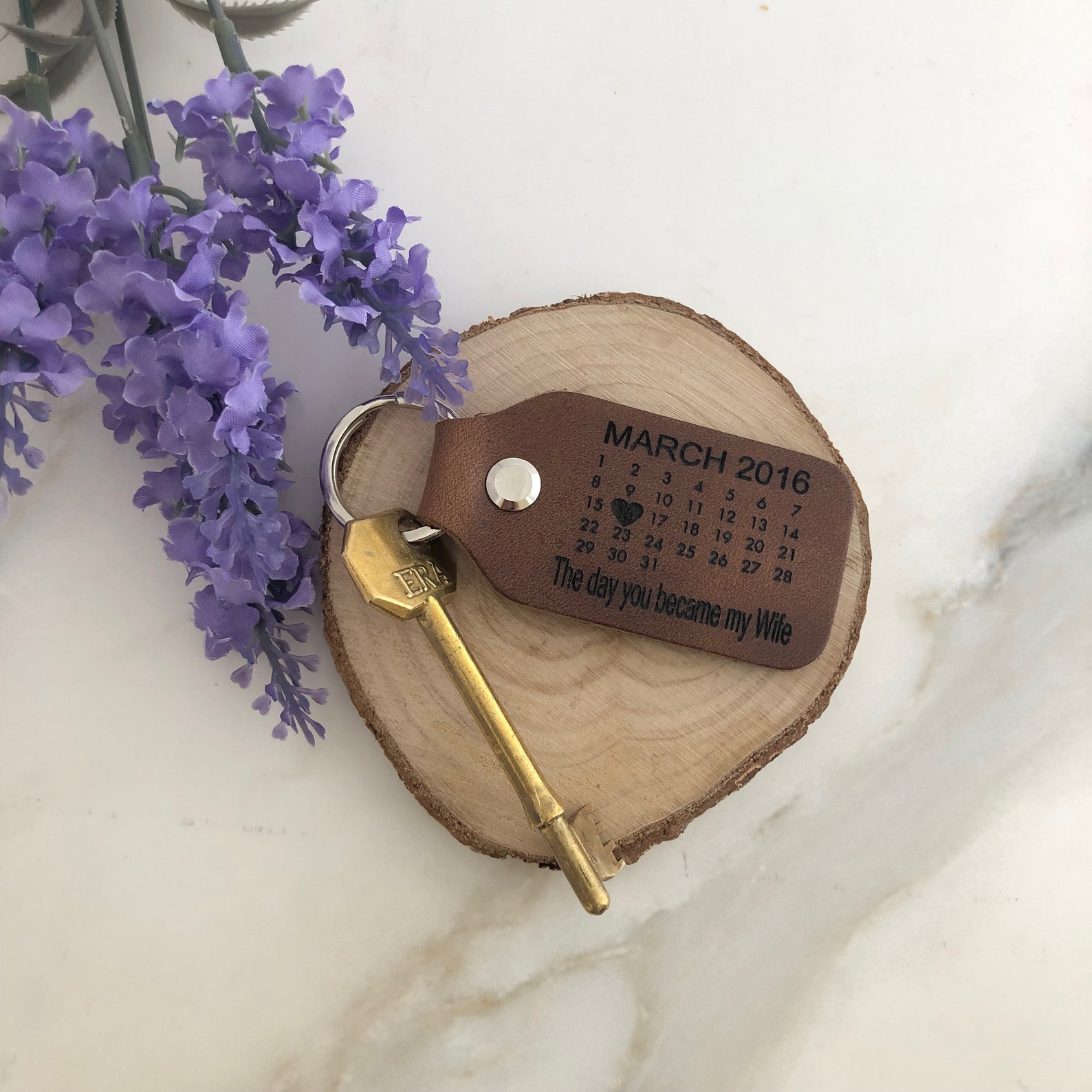 Personalised Leather Distressed Brown Calendar Leather Keyring, Leather ...
