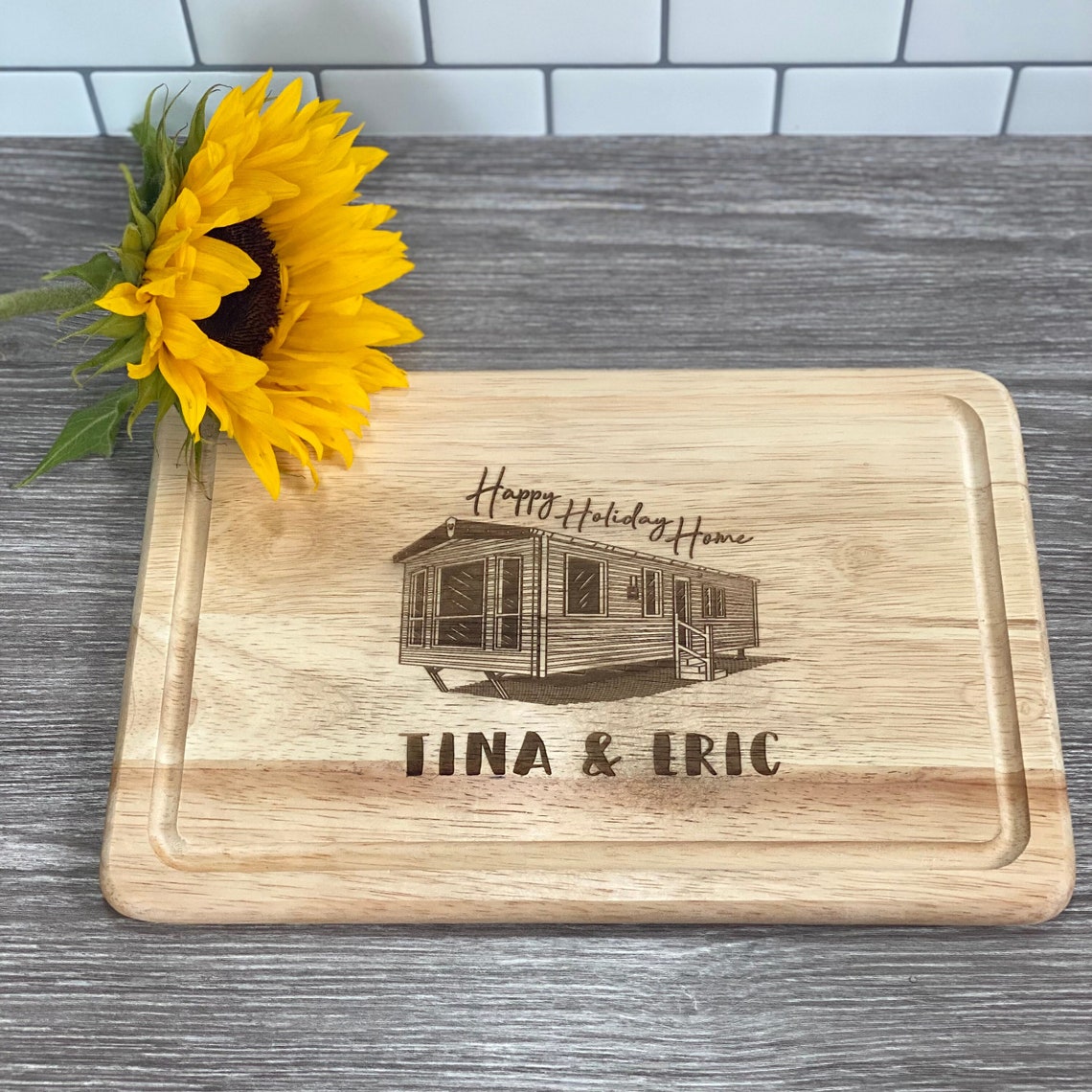 Personalised Names Happy Holiday Home Caravan Rectangle Chopping Board ...