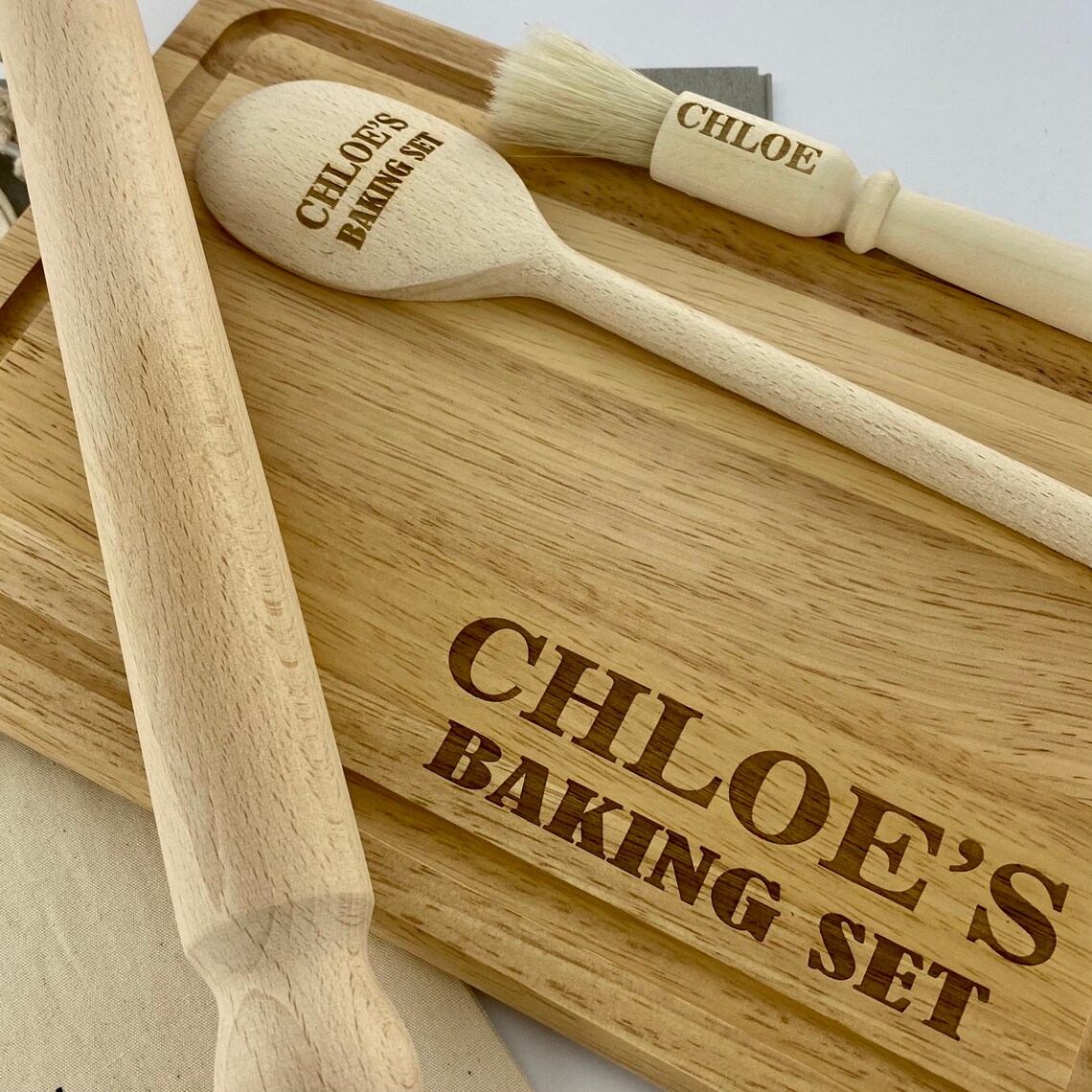 Personalised Wooden Baking Utensil Set, Engraved Gift - Etsy UK