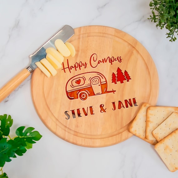 Personalised Names Happy Campers Caravan Round Chopping - Etsy UK
