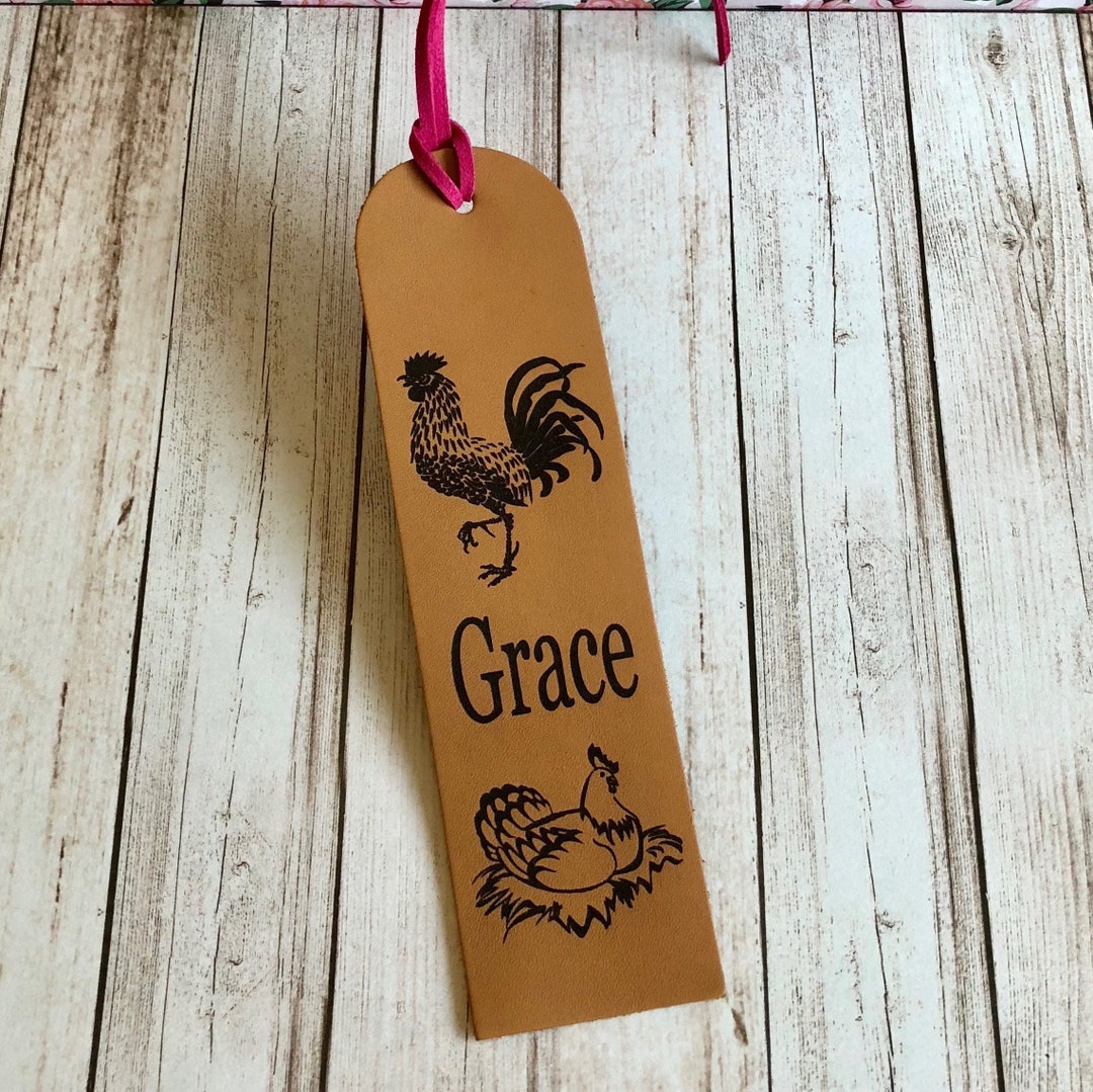 Personalised Bookmark Chicken and Rooster Genuine Leather Bookmark ...