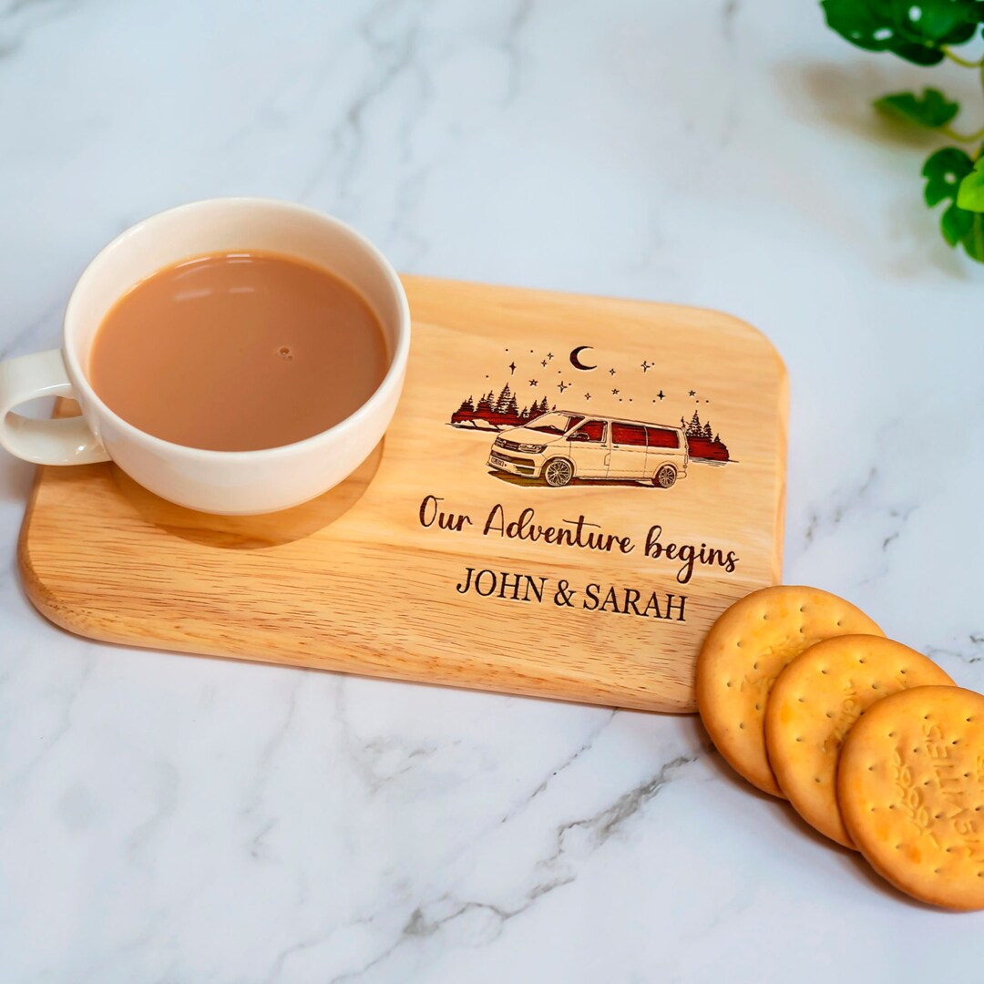 Personalised Campervan Tea and Biscuit Board, Coffee and Cake Serving ...