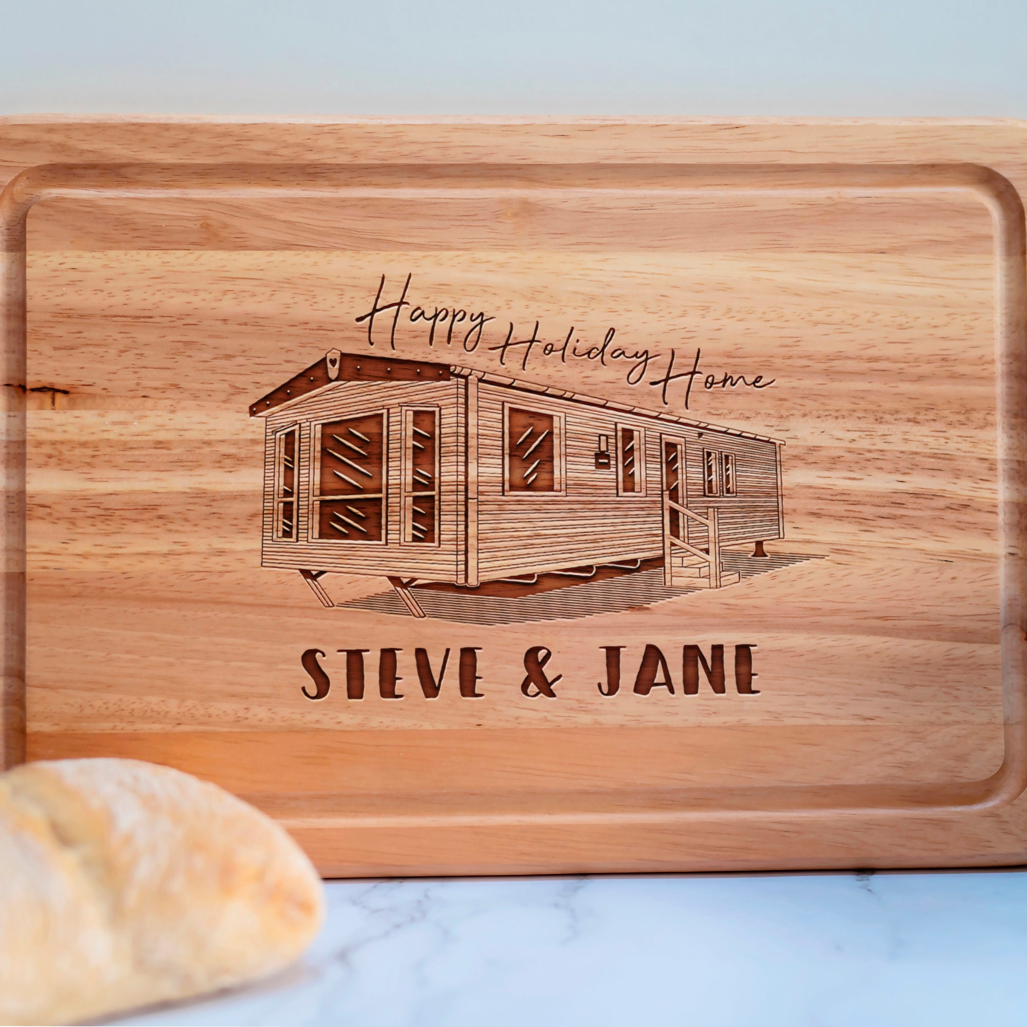 Personalised Names Happy Holiday Home Caravan Rectangle Chopping Board ...